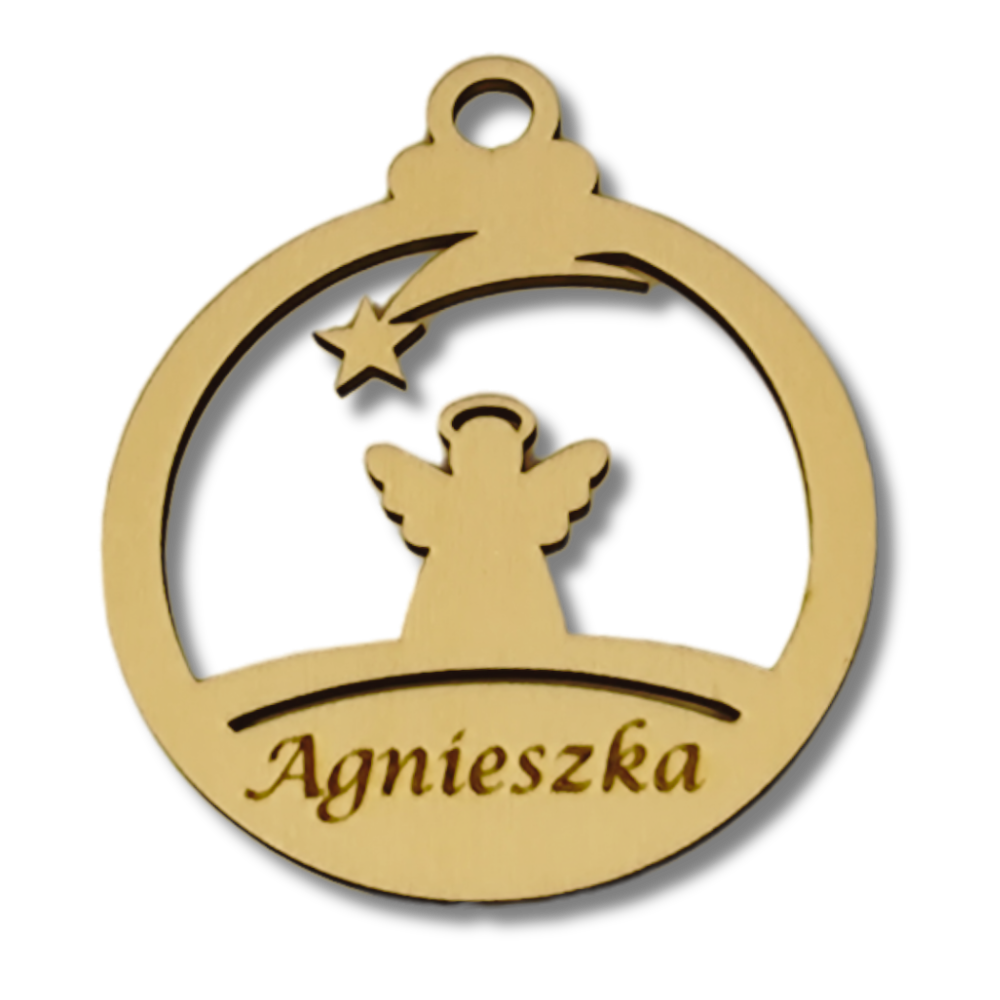 Personalizowana bombka drewniana - aniołek B010 - Drewniana Magia