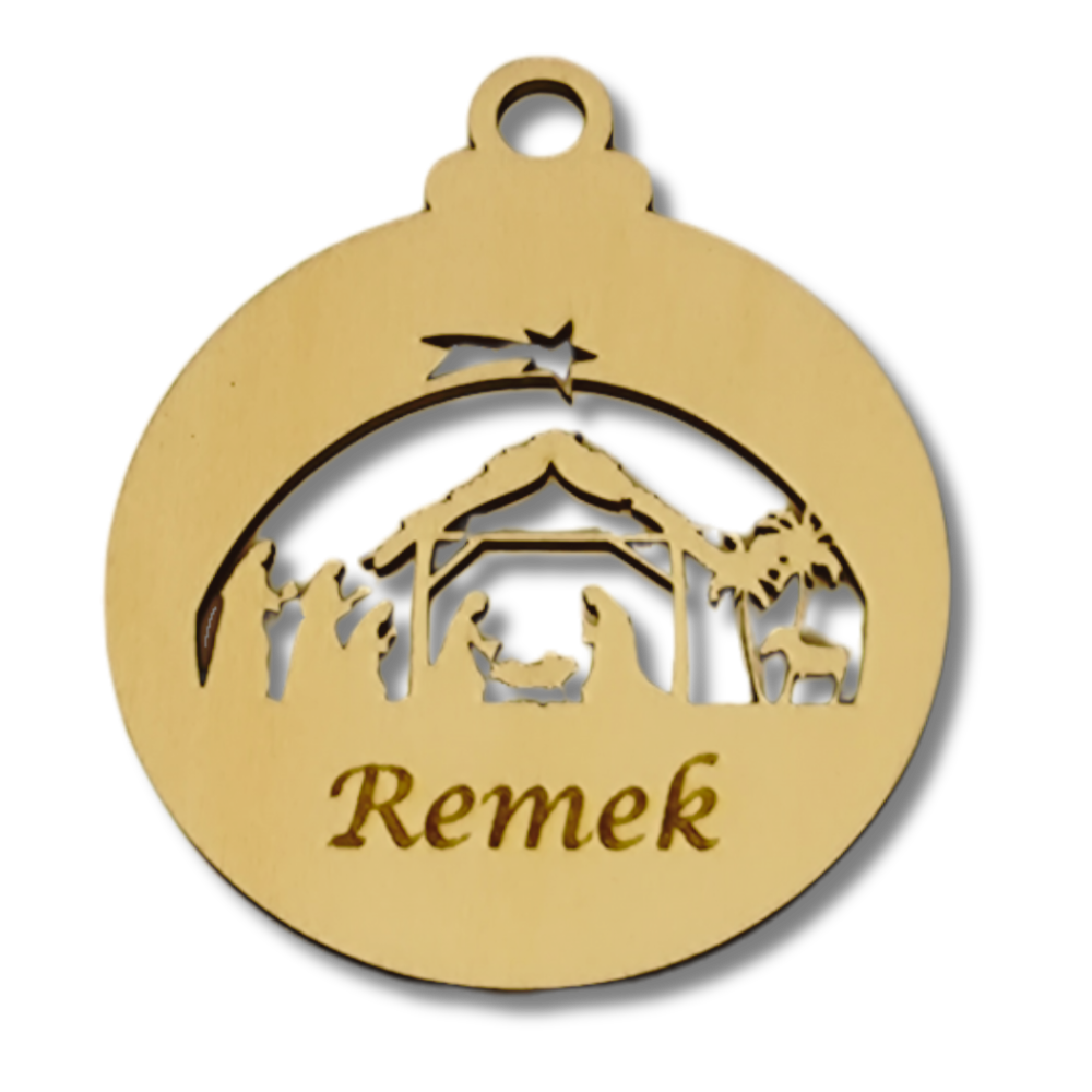 Personalizowana bombka drewniana - stajenka B012 - Drewniana Magia